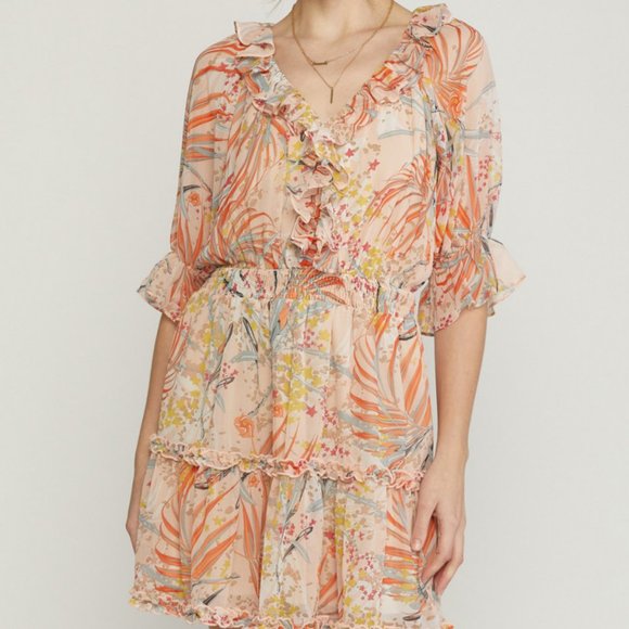 entro | Dresses | Nwt Entro Coral Print Dress With Ruffle Detail And ...